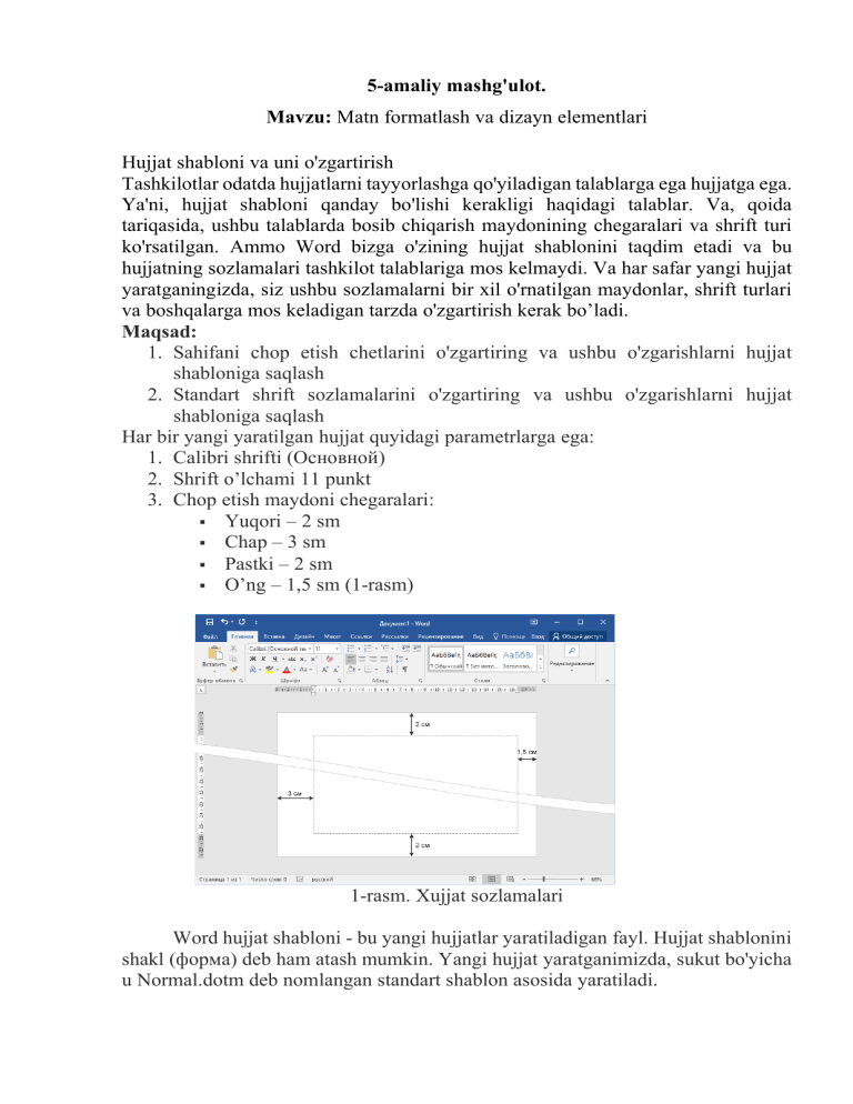 Word Matnni Formatlash va Dizayn: Dars