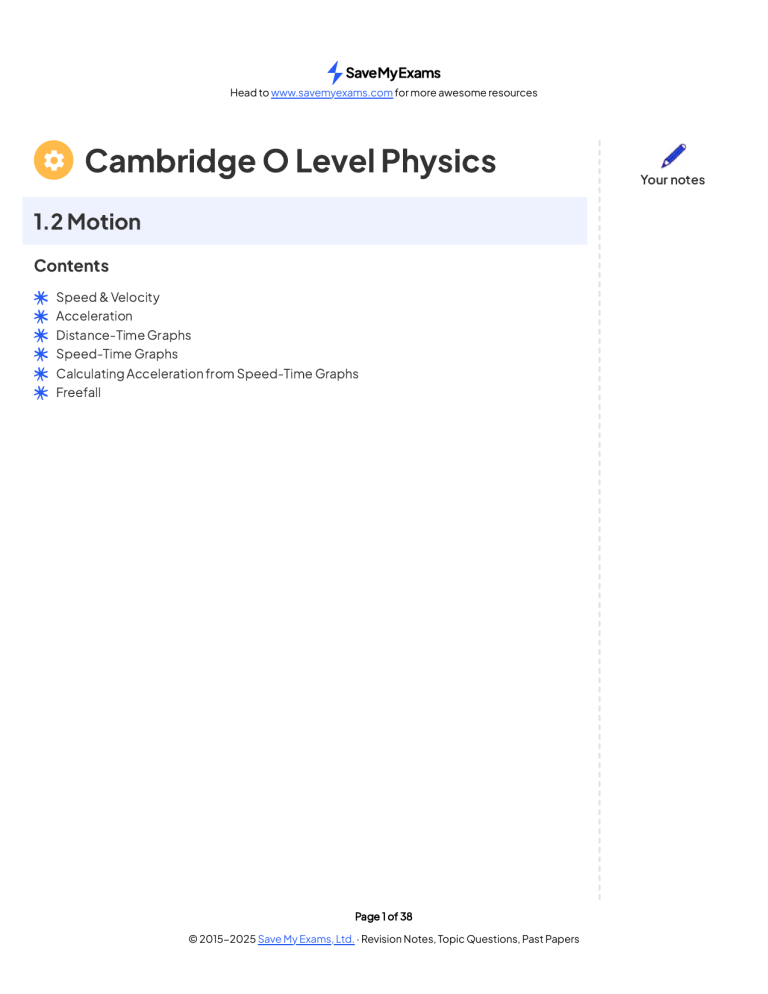 O Level Physics: Motion - Speed, Velocity, Acceleration & Graphs