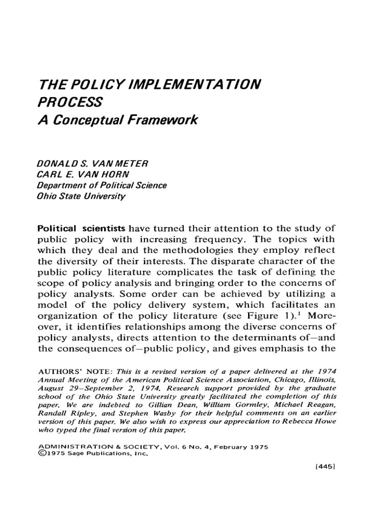 Policy Implementation Process: A Conceptual Framework
