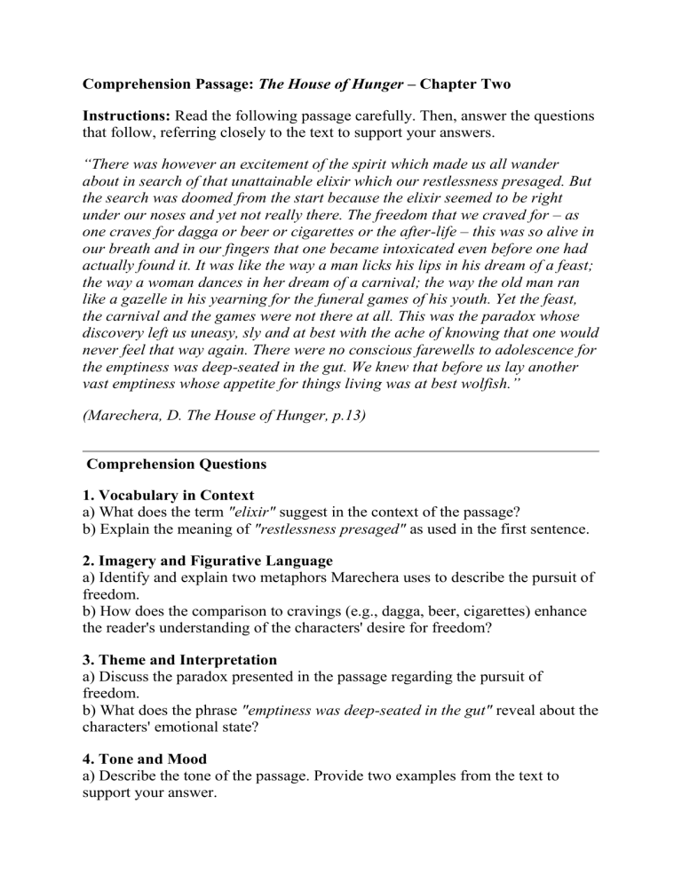 House of Hunger: Comprehension Passage & Analysis