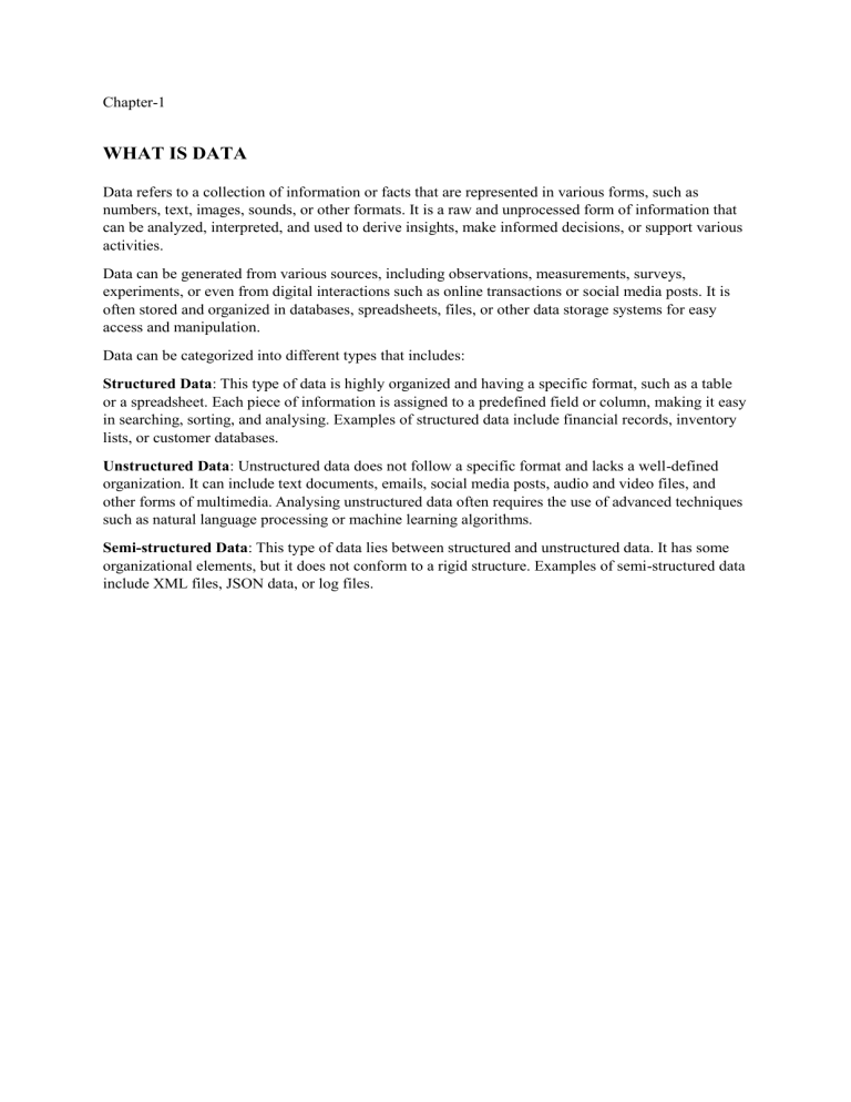 Data & Big Data: Definitions, Characteristics, Sources