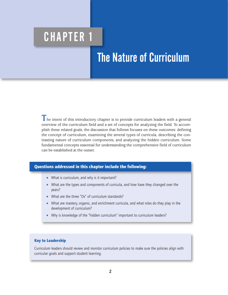 Curriculum Nature, Types & Components: Textbook Chapter