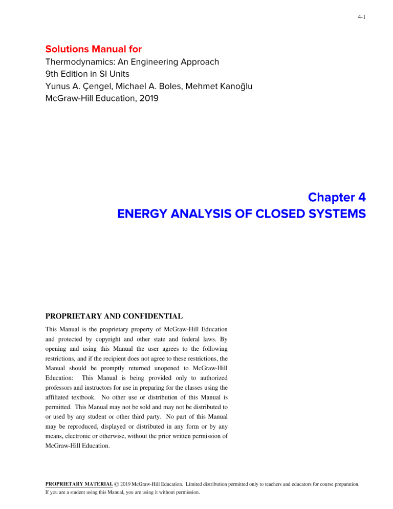 Thermodynamics Solutions Manual: Energy Analysis