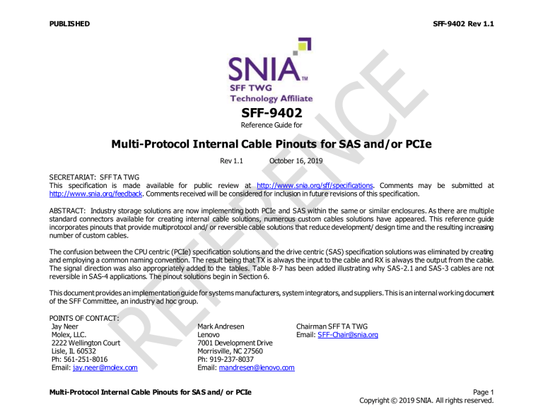 SAS/PCIe Internal Cable Pinouts Reference Guide