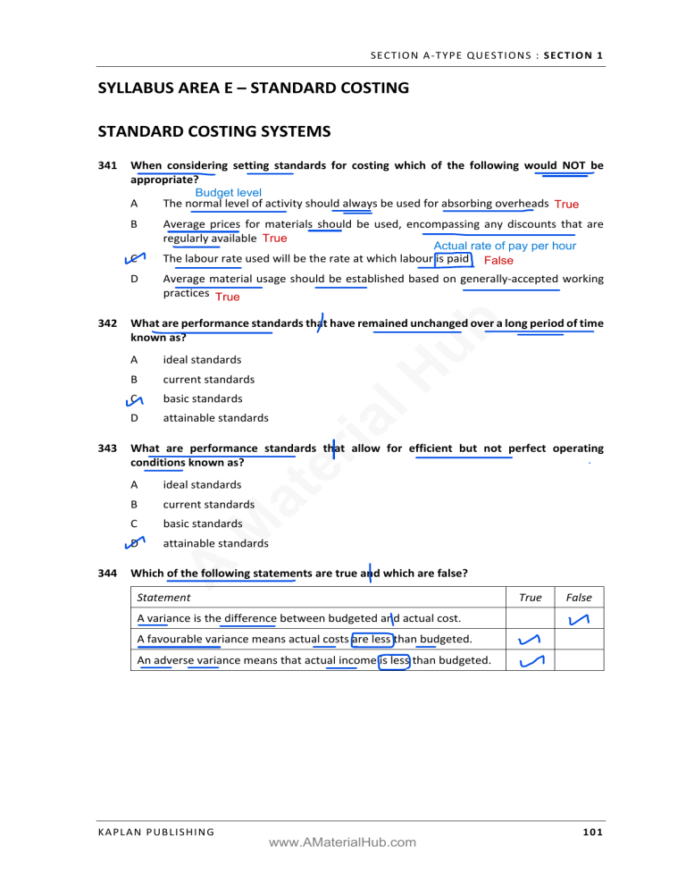 Standard Costing Exam Questions & Answers