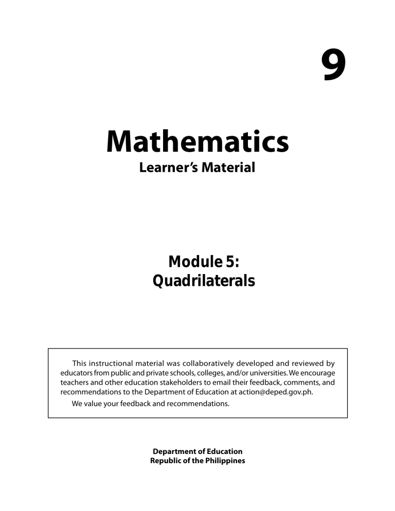 Quadrilaterals: Learner's Material - High School Math