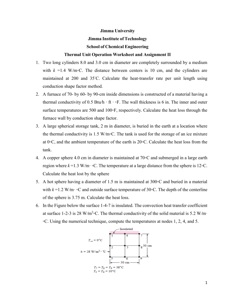 Thermal Unit Operations Worksheet & Assignment