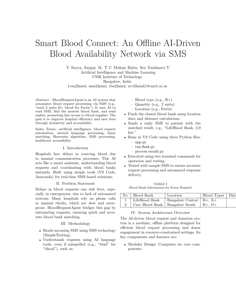 AI-Driven Blood Availability Network via SMS
