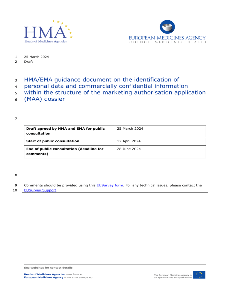 HMA/EMA Guidance: Personal Data & CCI in MAA Dossiers