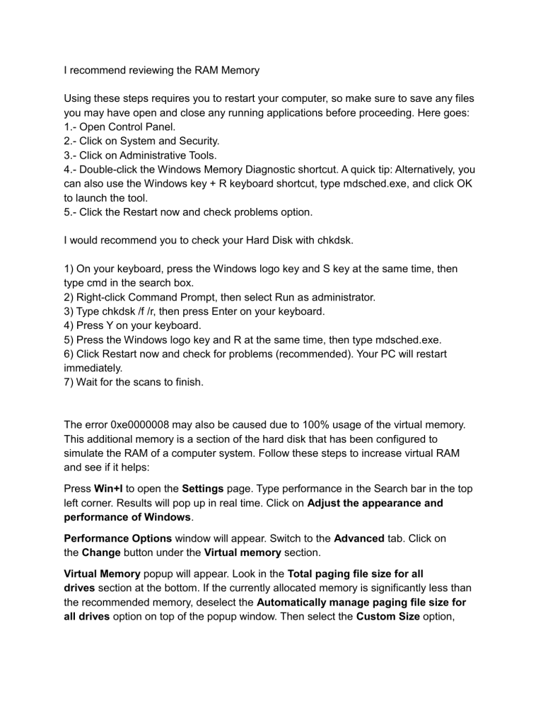 Troubleshooting RAM & Hard Disk Issues in Windows