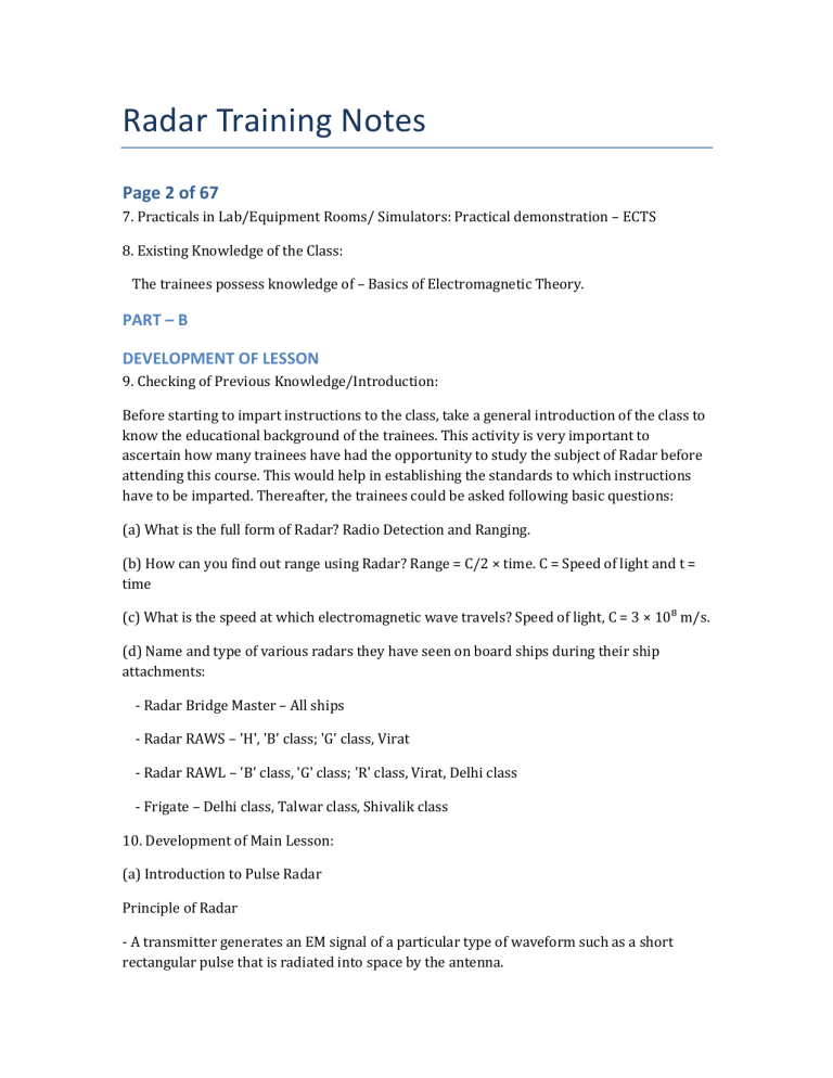 Radar Training Notes: Pulse Radar Principles & Ship Radars