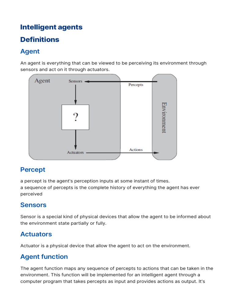 Intelligent Agents: Definitions, Types, and Environments
