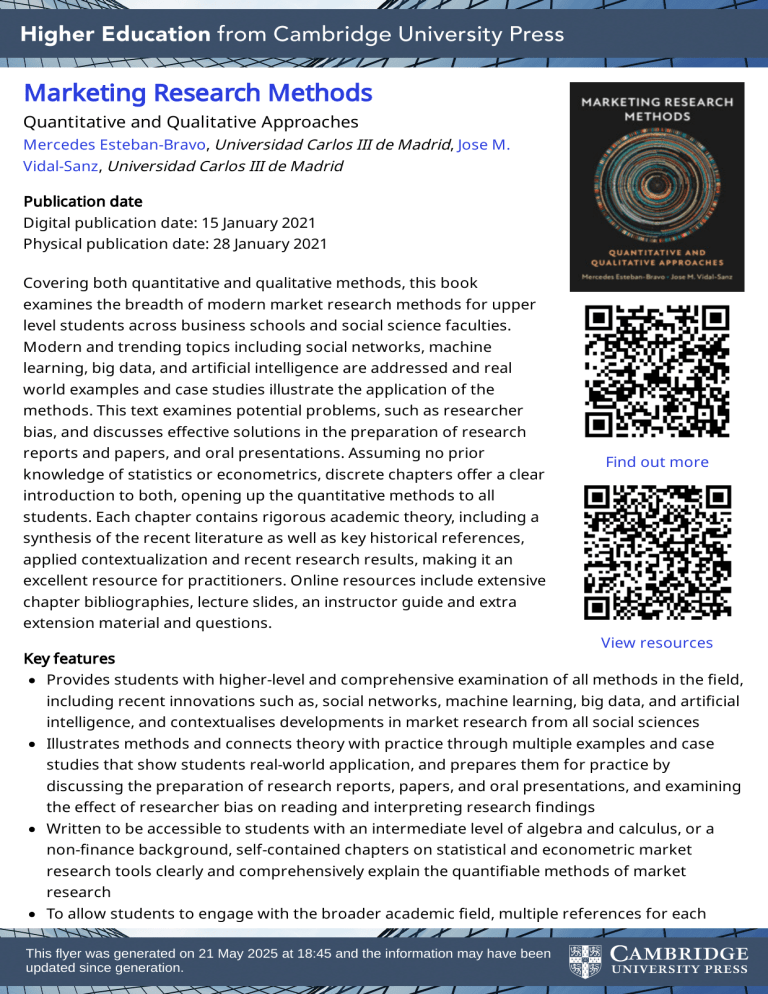 Marketing Research Methods: Quantitative & Qualitative Approaches