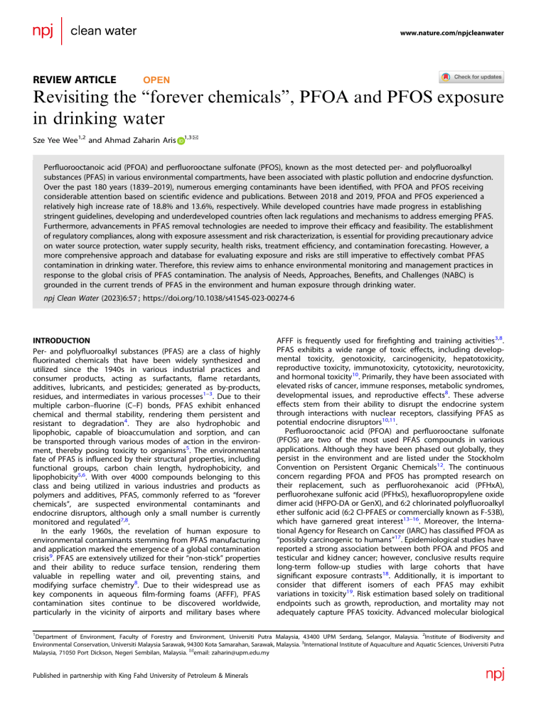 PFOA & PFOS Exposure in Drinking Water: A Review