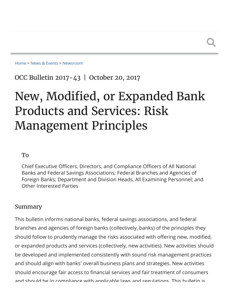 Bank Products & Services: Risk Management Principles | OCC