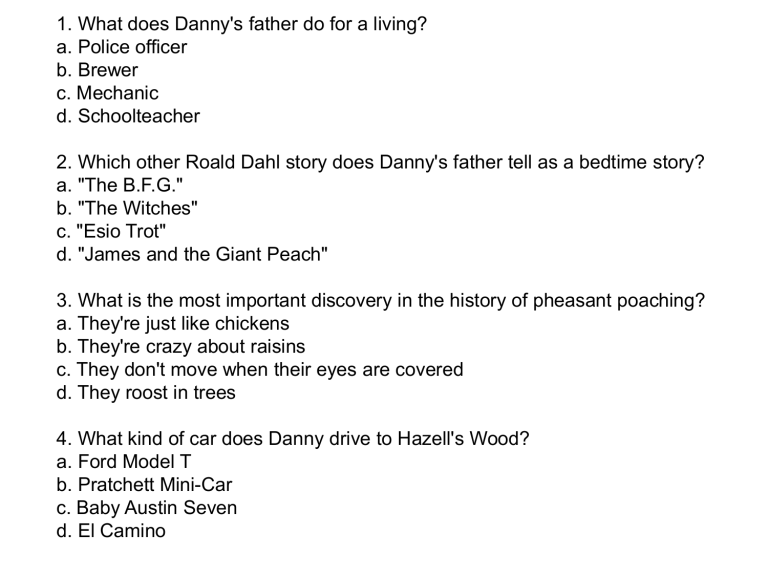 Danny, the Champion of the World Quiz