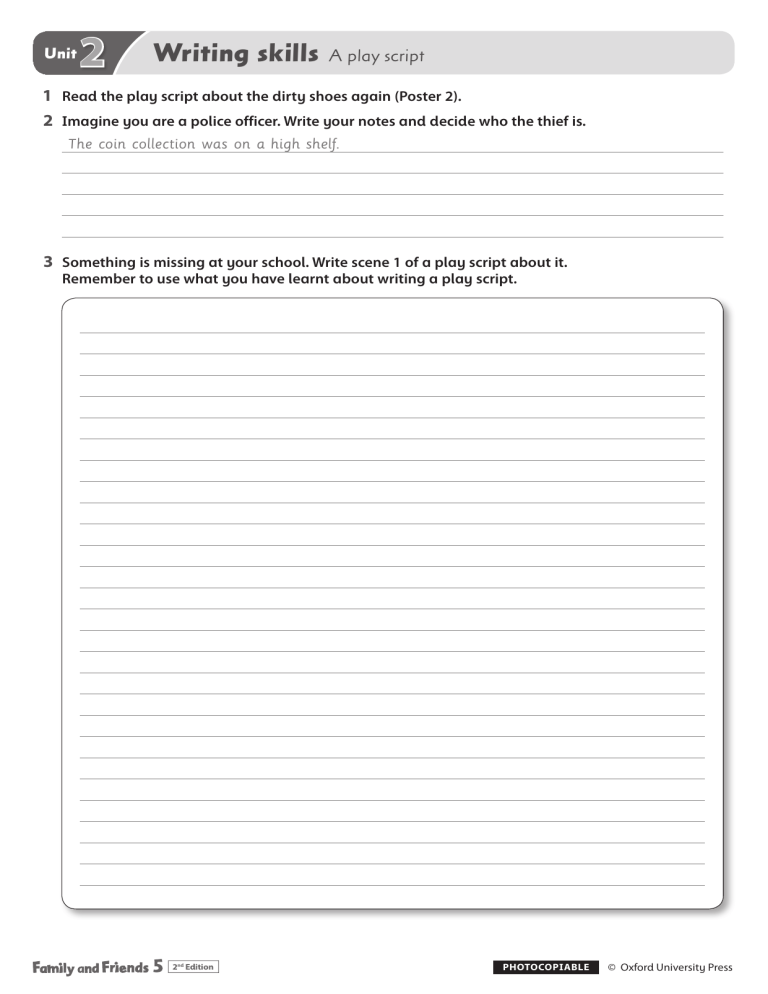 Play Script Writing Skills Worksheet