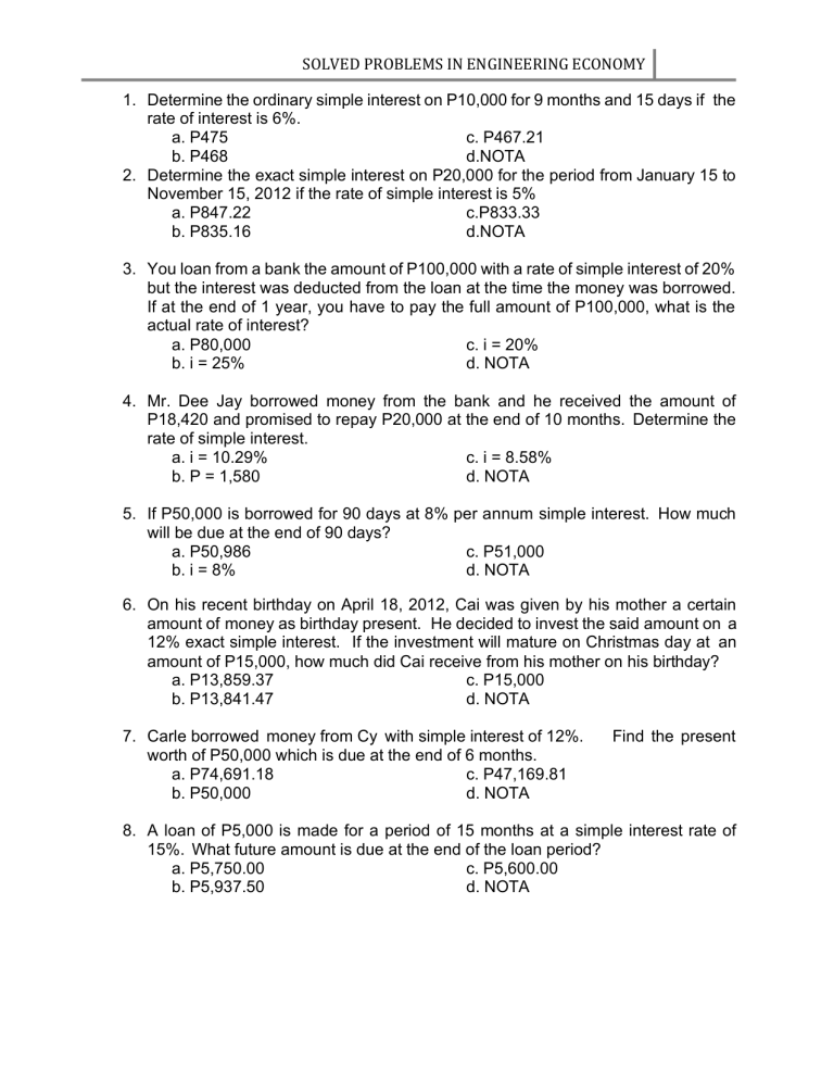Engineering Economy Solved Problems: Interest & Annuities