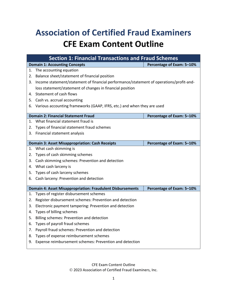 CFE Exam Content Outline: Fraud Examination Domains