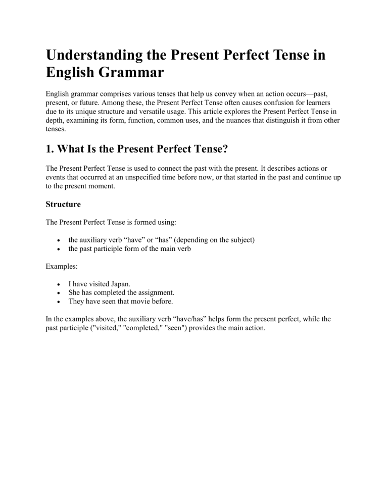 Present Perfect Tense: English Grammar Guide