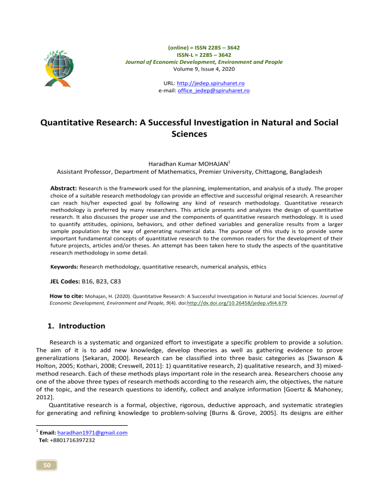 Quantitative Research in Natural and Social Sciences
