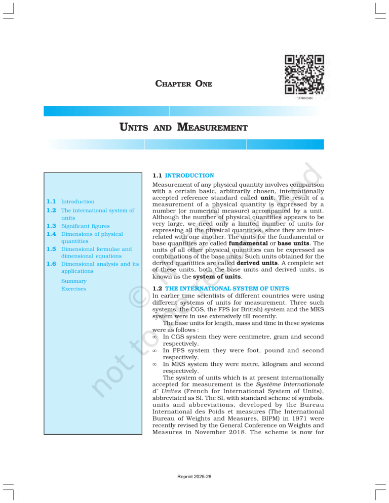 Units and Measurement: Physics Textbook Chapter