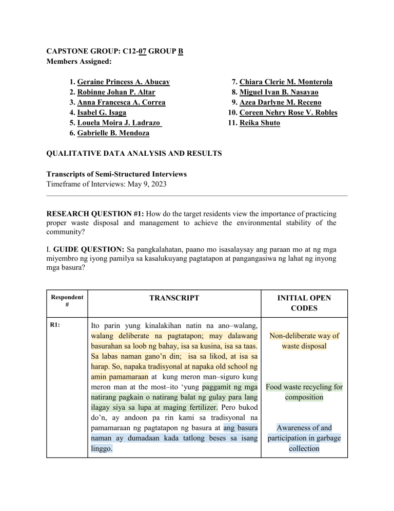 Waste Management Interview Transcripts: Community Views