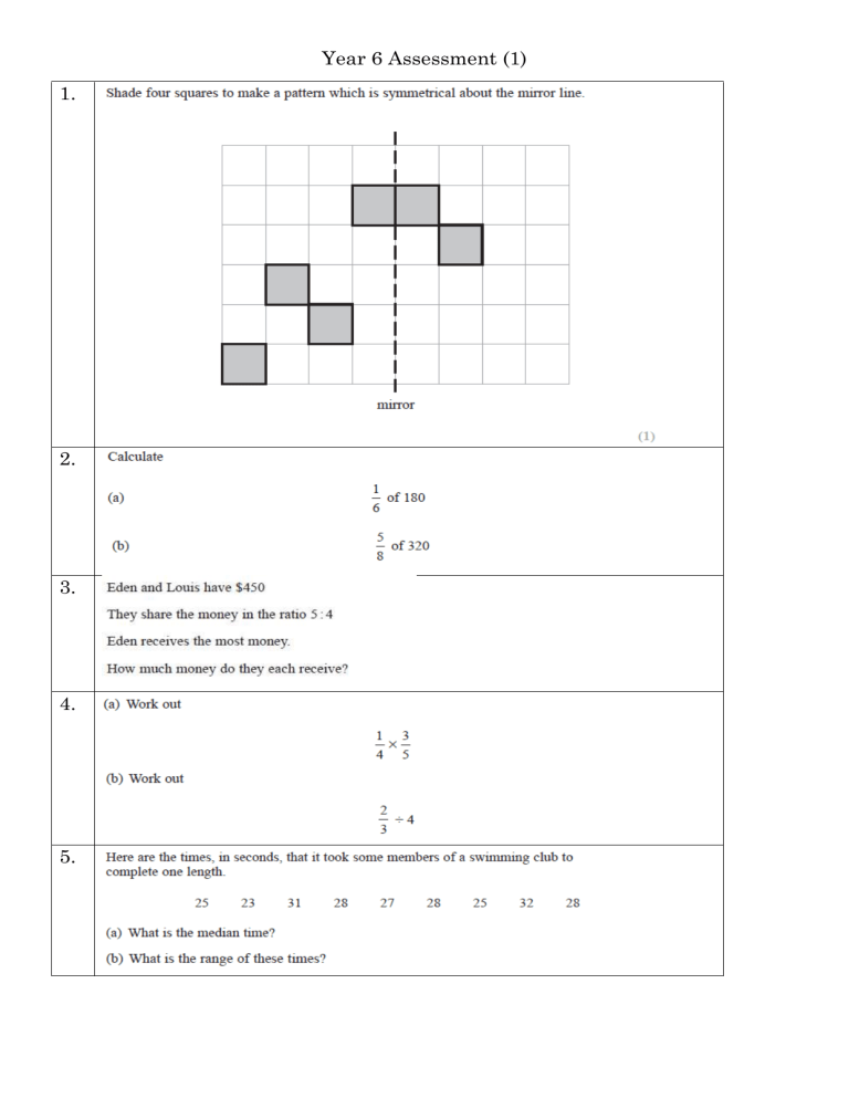 Year 6 Math Assessment with Answer Key