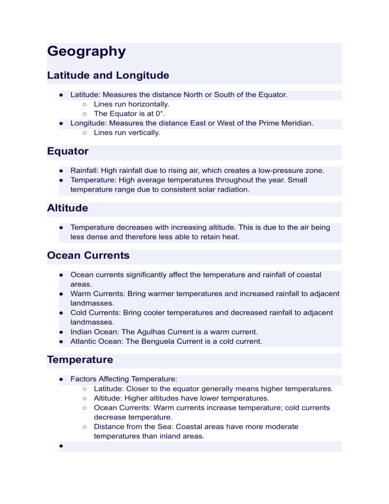 Geography Notes: Latitude, Longitude, Ocean Currents & More