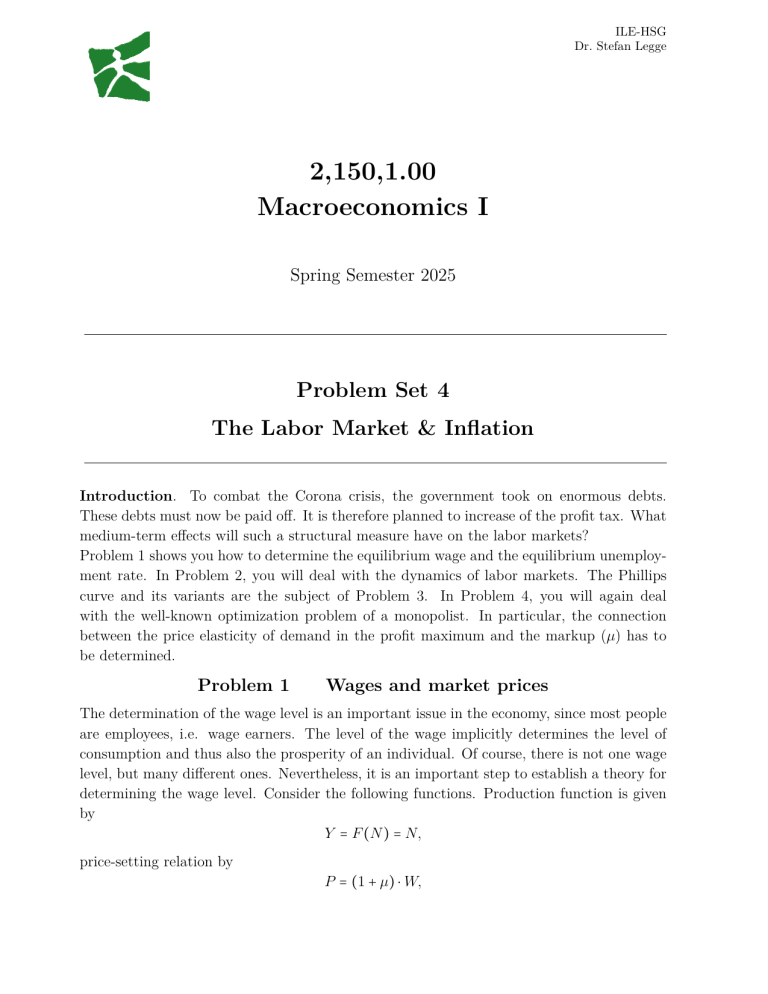 Macroeconomics Problem Set: Labor Market & Inflation