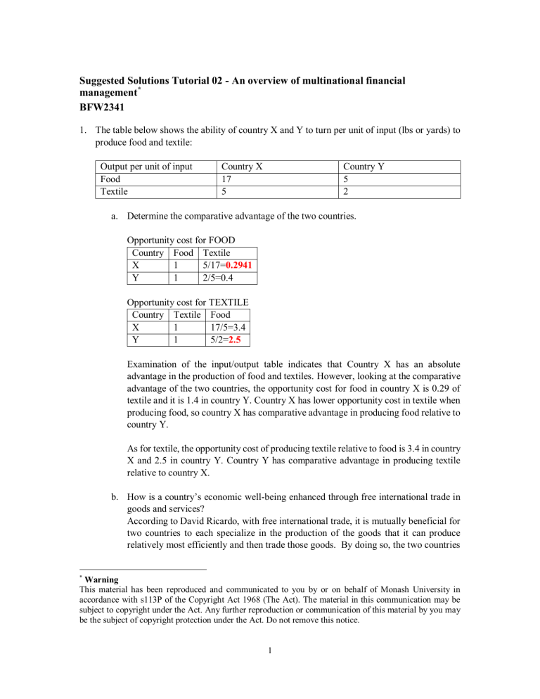 Multinational Financial Management Tutorial Solutions