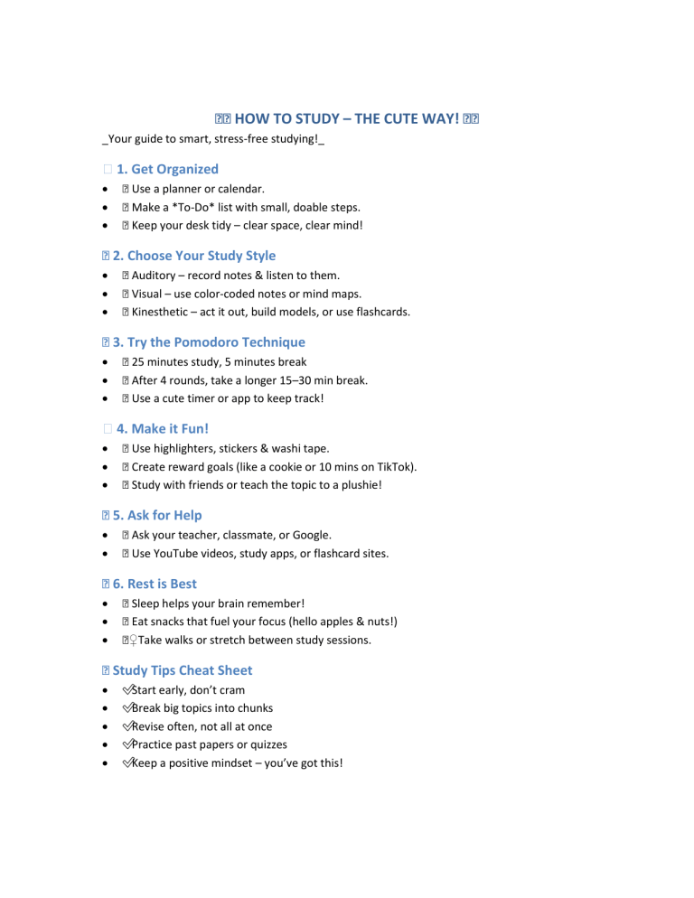 Cute Study Guide: Smart, Stress-Free Studying Tips