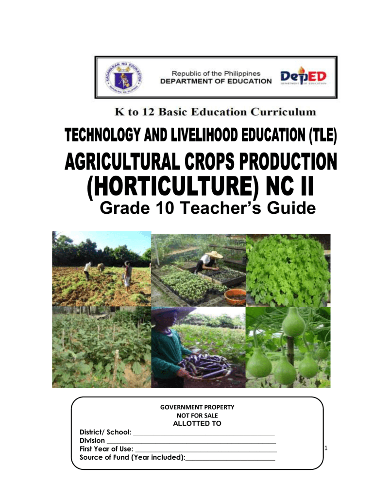 Grade 10 Agricultural Crops Production Teacher's Guide