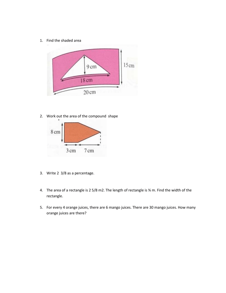 Geometry & Arithmetic Worksheet: Area, Percentages, Ratios