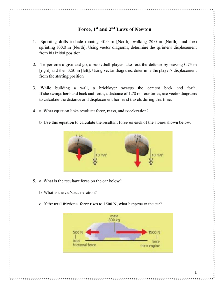 Force & Newton's Laws Worksheet: Physics Problems