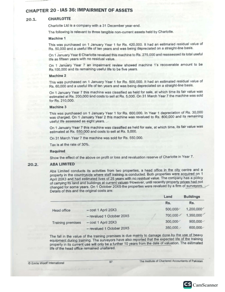 IAS 36 Impairment of Assets Exercises & Problems