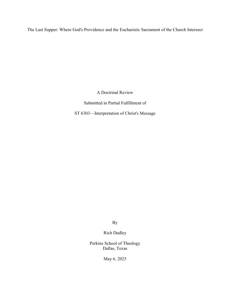 God's Providence & Eucharist: A Doctrinal Review