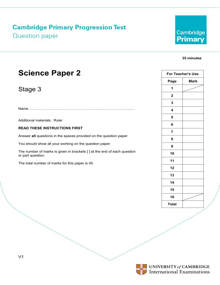 Stage 3 Science Paper 2: Forces, Materials, Plants