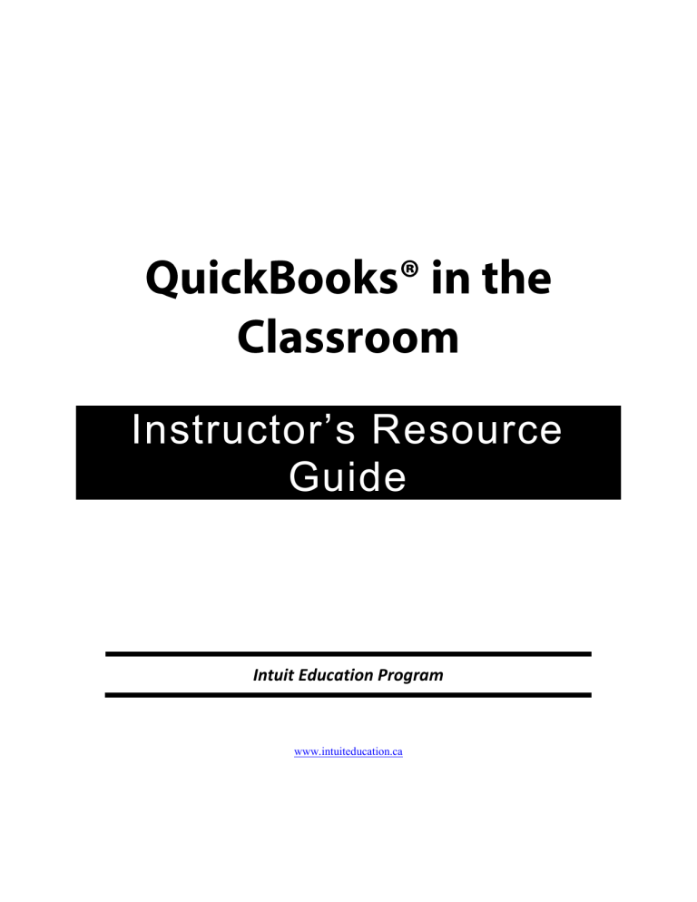QuickBooks Instructor's Resource Guide