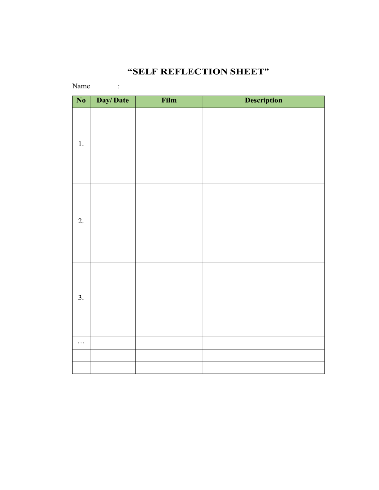 Film Reflection Sheet: Record & Analyze Movies