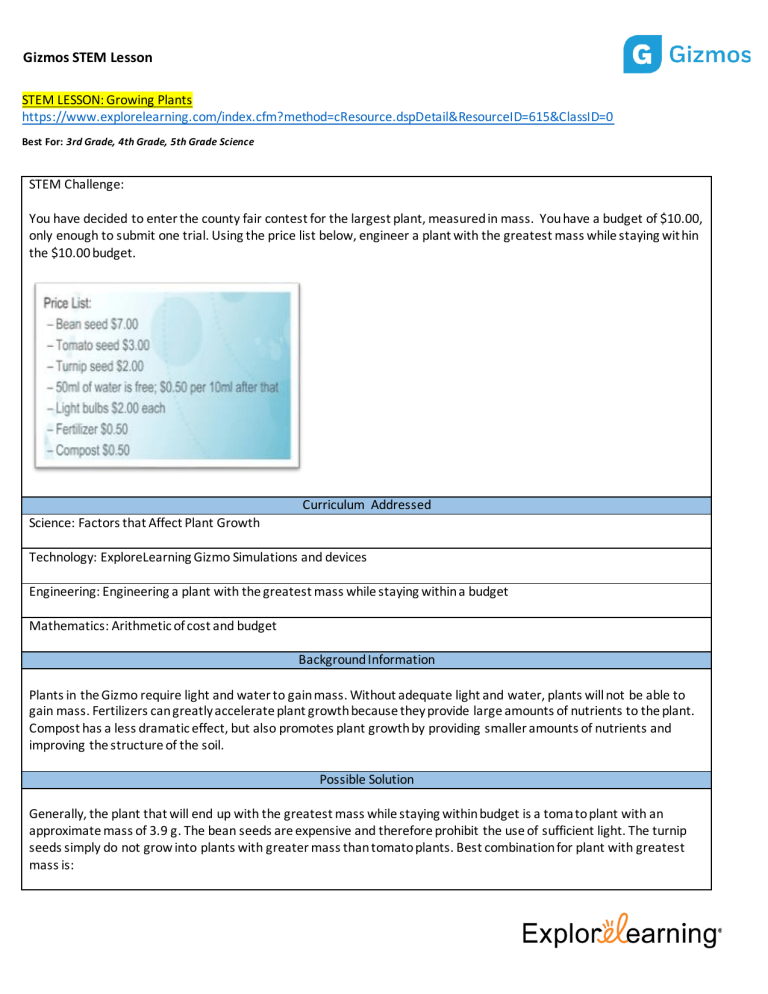 Plant Growth STEM Lesson: Engineering Challenge