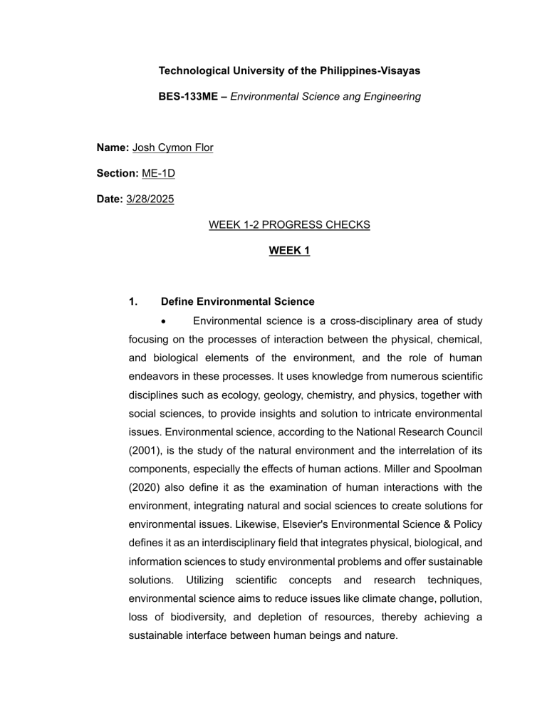Environmental Science & Engineering Progress Check
