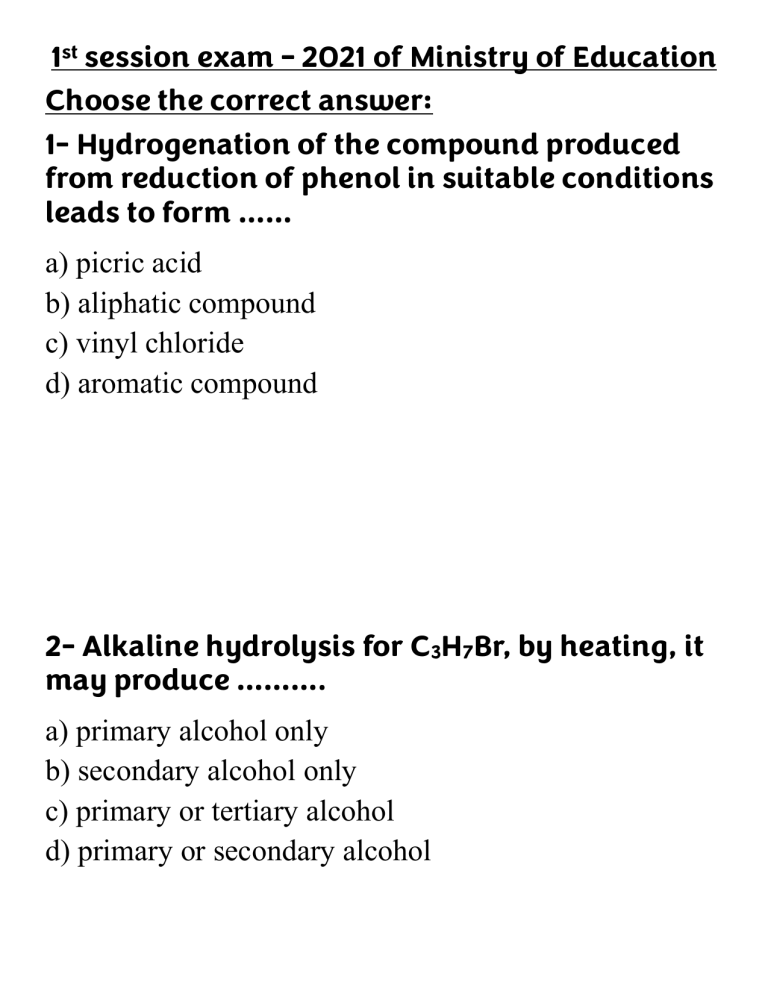 Chemistry Exam - High School Level