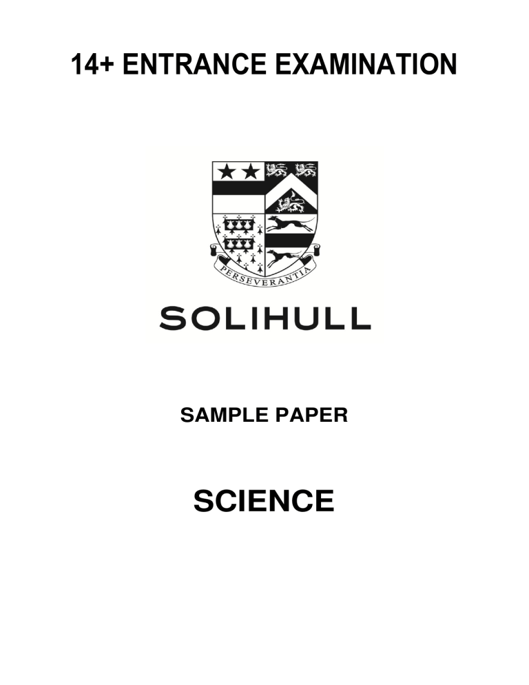14+ Science Entrance Exam Sample Paper
