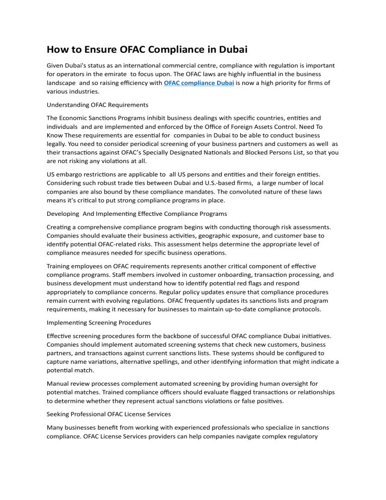 OFAC Compliance in Dubai: A Guide for Businesses