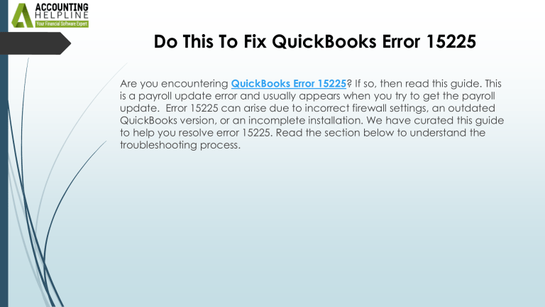 Fix QuickBooks Error 15225: Troubleshooting Guide