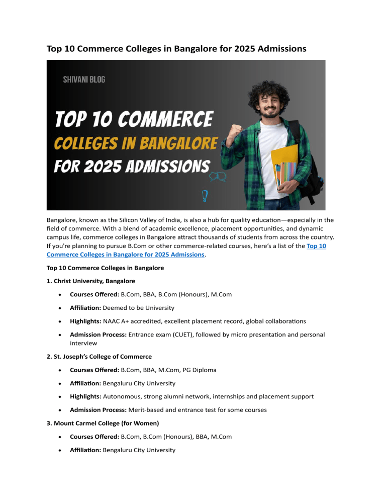 Top Commerce Colleges in Bangalore 2025 Admissions