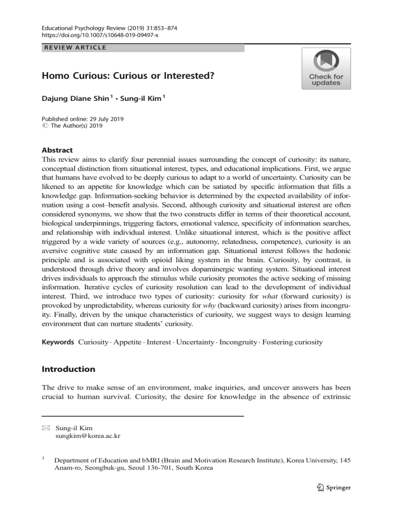 Curiosity vs. Interest: Educational Psychology Review