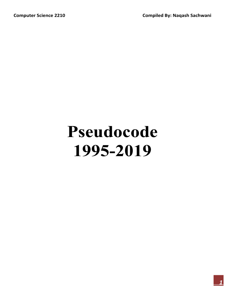 Pseudocode Exam Questions: CS 2210 (1995-2019)