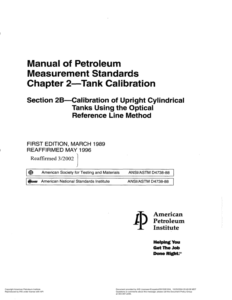 Tank Calibration: Optical Reference Line Method